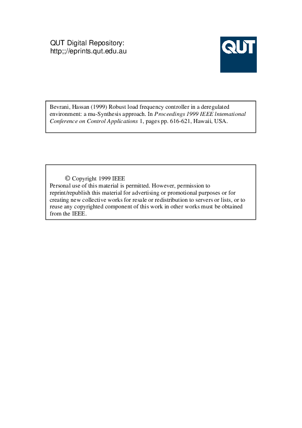 Pdf Robust Load Frequency Controller In A Deregulated Environment A Mu Synthesis Approach