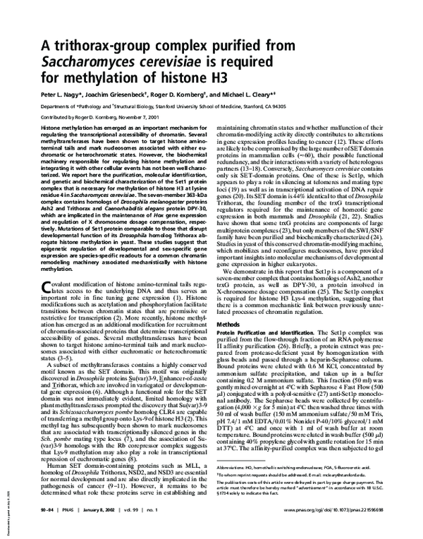 (PDF) A trithorax-group complex purified from Saccharomyces cerevisiae ...
