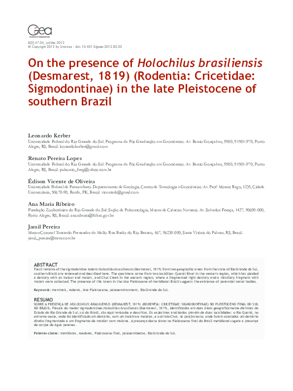 (PDF) On the presence of Holochilus brasiliensis (Desmarest, 1819 ...
