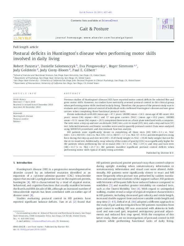 (PDF) Postural deficits in Huntington's disease when performing motor ...