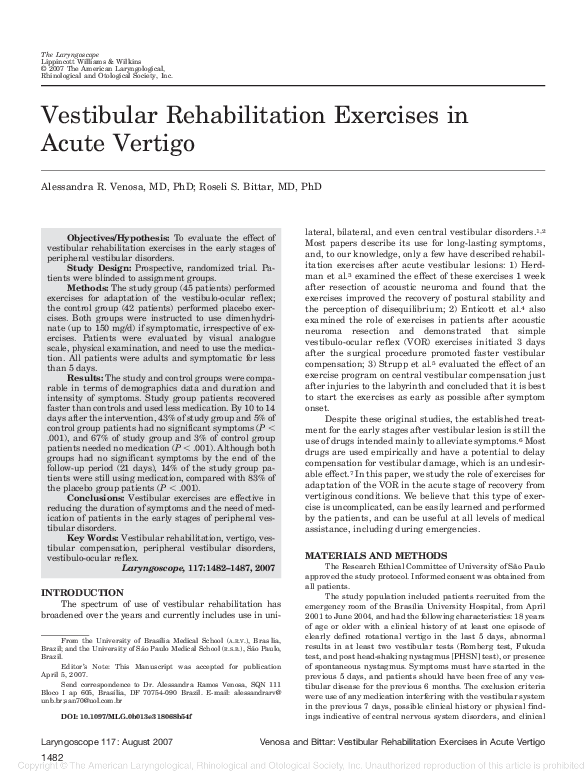 (PDF) Vestibular Rehabilitation Exercises in Acute Vertigo