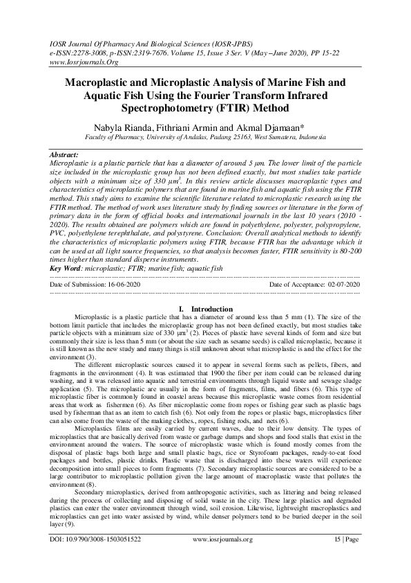 (PDF) Macroplastic and Microplastic Analysis of Marine Fish and Aquatic Fish Using the Fourier ...