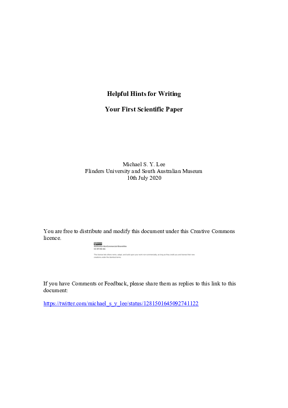 (PDF) Helpful Hints for Writing Your First Scientific Paper