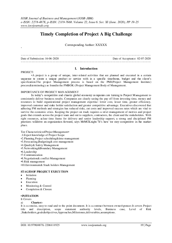 (PDF) Timely Completion of Project A Big Challenge