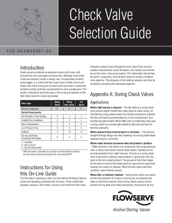 (PDF) Check Valve Selection