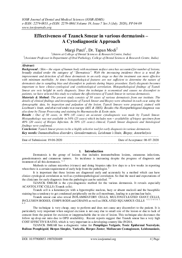 (PDF) Effectiveness of Tzanck Smear in various dermatosis - A ...