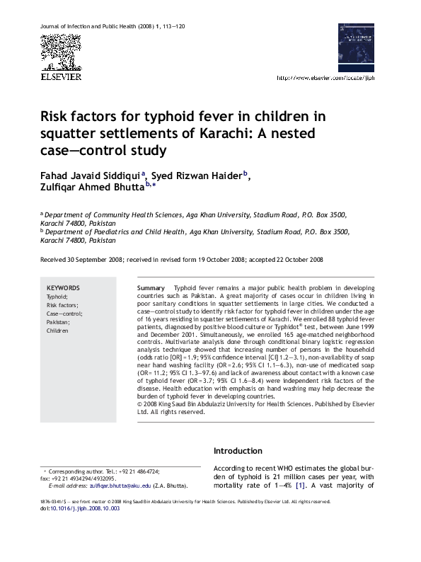(PDF) Risk factors for typhoid fever in children in squatter ...