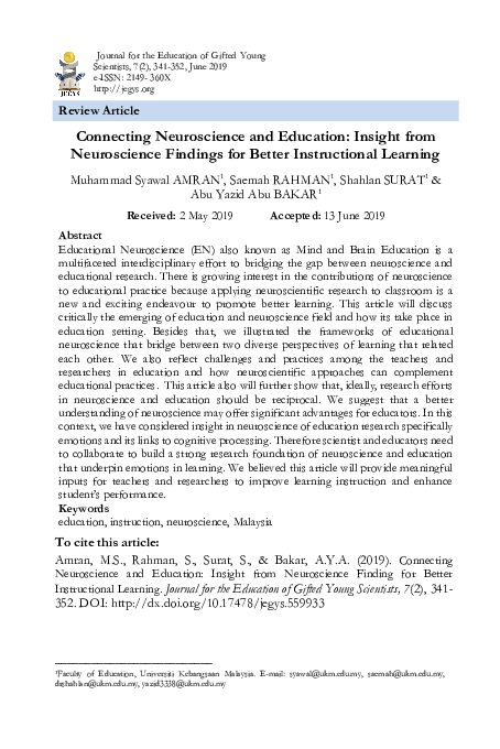 (PDF) Connecting Neuroscience and Education: Insight from Neuroscience ...