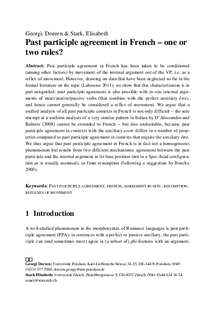 (PDF) Past participle agreement in French - one or two rules?