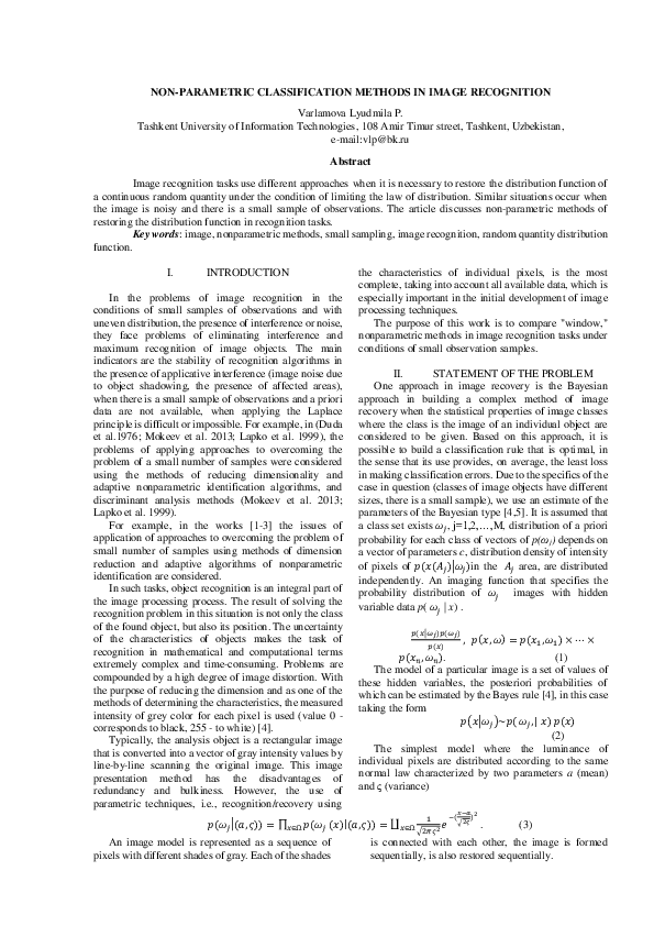 Pdf Non Parametric Classification Methods In Image Recognition