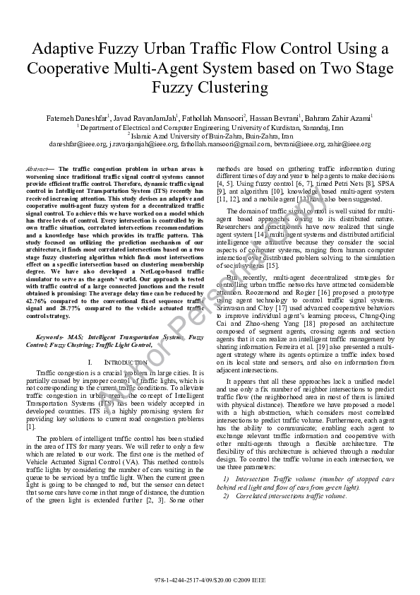 Pdf Adaptive Fuzzy Urban Traffic Flow Control Using A Cooperative Multi Agent System Based On