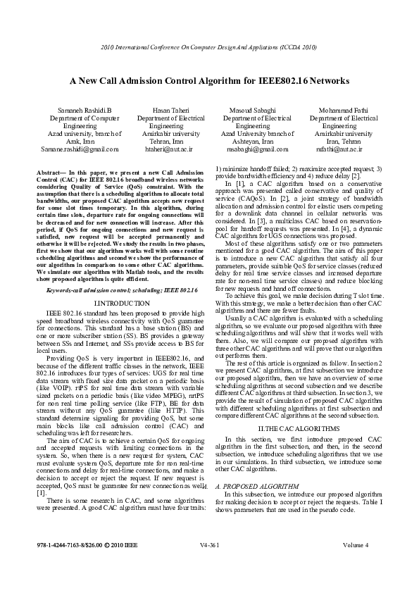 Pdf A New Call Admission Control Algorithm For Ieee80216 Networks