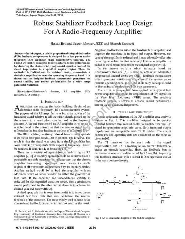 (PDF) Robust Stabilizer Feedback Loop Design For A Radio-Frequency ...