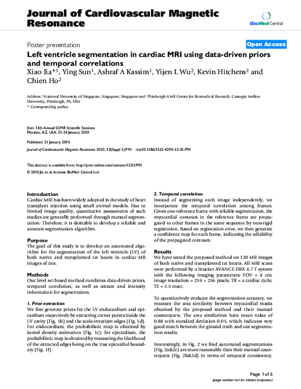 Pdf Left Ventricle Segmentation In Cardiac Mri Using Data Driven