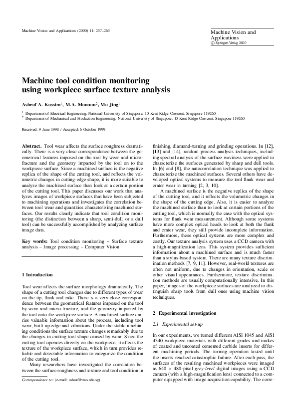 Pdf Machine Tool Condition Monitoring Using Workpiece Surface Texture Analysis