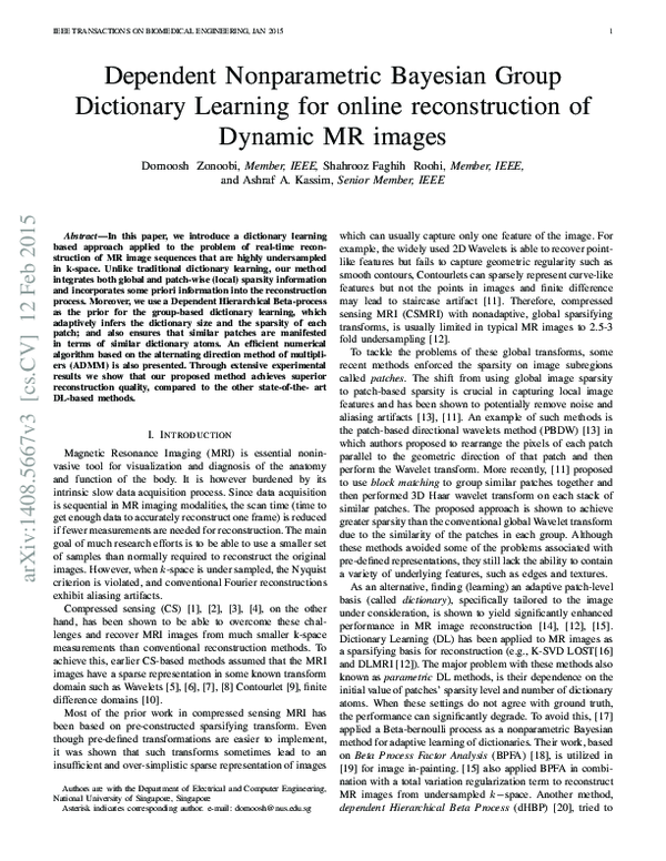 (PDF) Dependent Nonparametric Bayesian Group Dictionary Learning for online reconstruction of ...