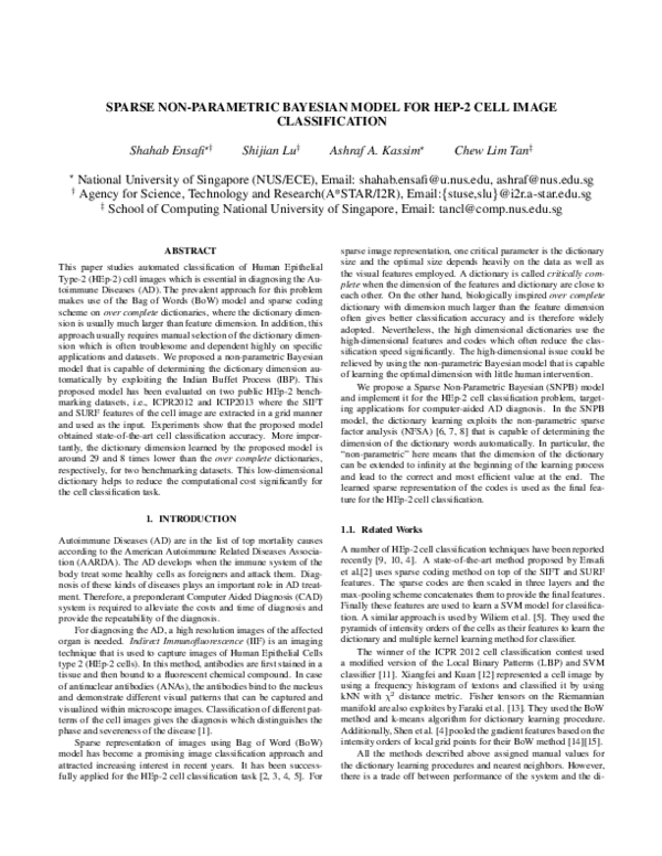 (PDF) Sparse non-parametric Bayesian model for HEP-2 cell image classification