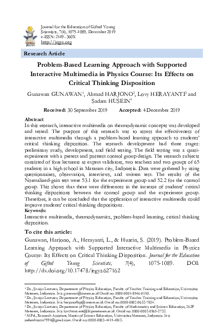 (PDF) Problem-Based Learning Approach with Supported Interactive Multimedia in Physics Course ...