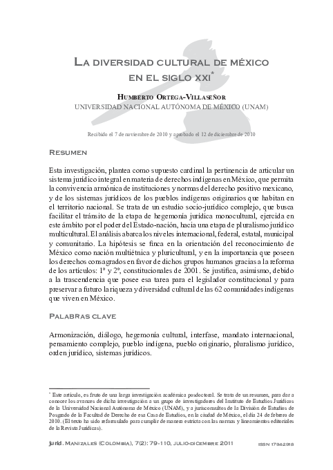 (PDF) La diversidad cultural de México en el siglo XXI