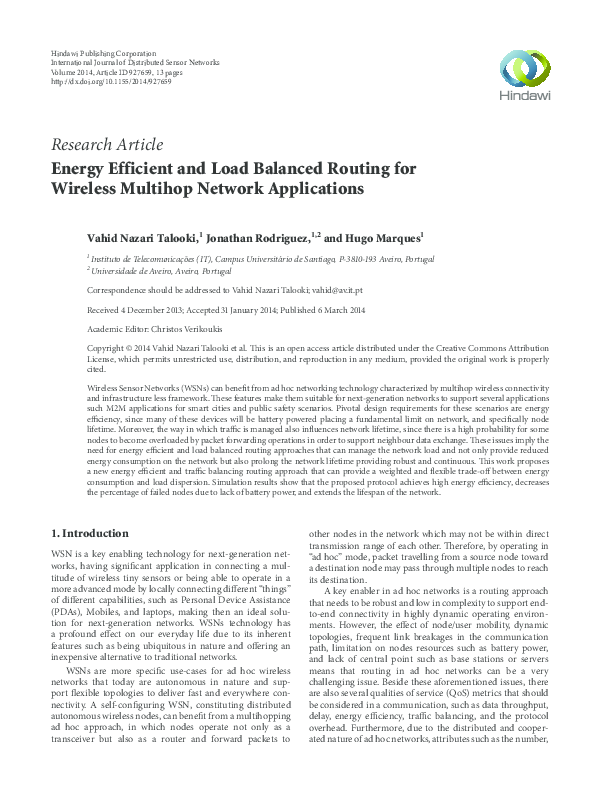 (PDF) Energy Efficient and Load Balanced Routing for Wireless Multihop Network Applications
