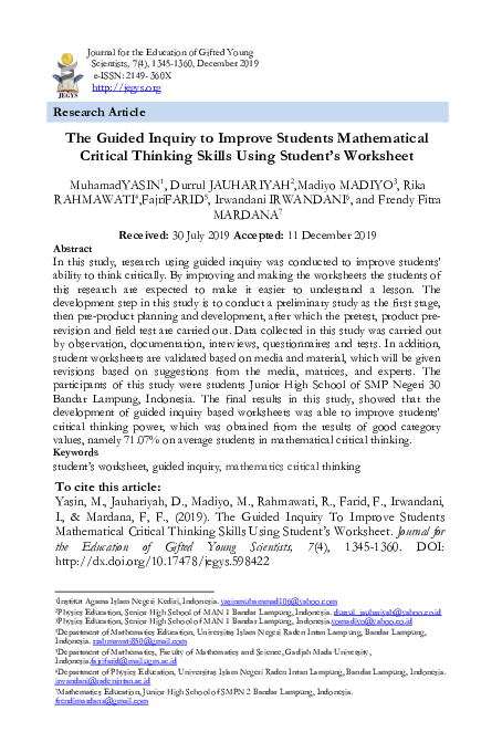 (PDF) The Guided Inquiry To Improve Students Mathematical Critical ...