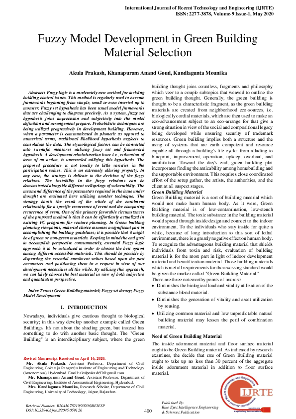 (PDF) Fuzzy Model Development in Green Building Material Selection