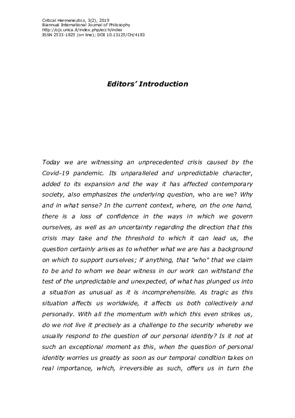 (PDF) 2019 Editors' Introduction Critical Hermeneutics. Biannual ...