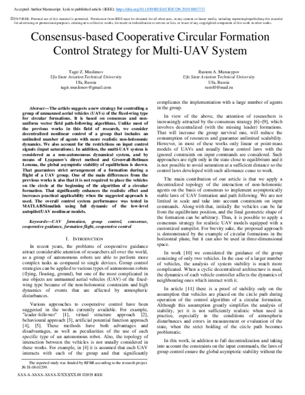 (PDF) Consensus-based Cooperative Circular Formation Control Strategy ...