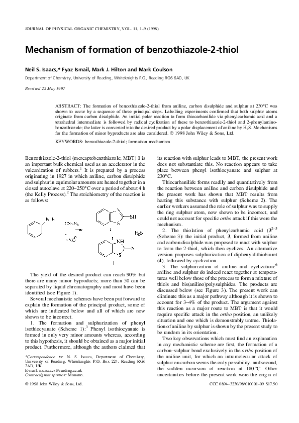 (PDF) Mechanism of formation of benzothiazole-2-thiol