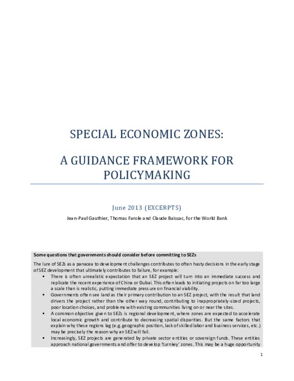 (PDF) SPECIAL ECONOMIC ZONES: A GUIDANCE FRAMEWORK FOR POLICYMAKING ...