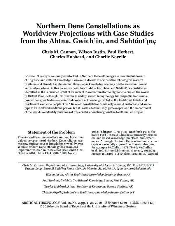 (PDF) Northern Dene Constellations as Worldview Projections with Case Studies from the Ahtna ...