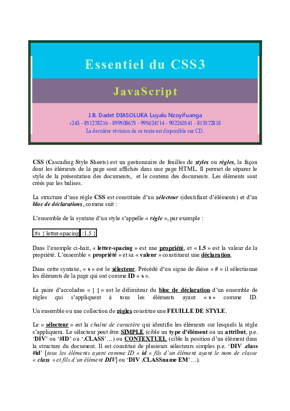 (DOC) Essentiel du CSS3 JavaScript