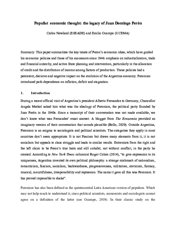 (DOC) Populist economic thought: the legacy of Juan Domingo Perón