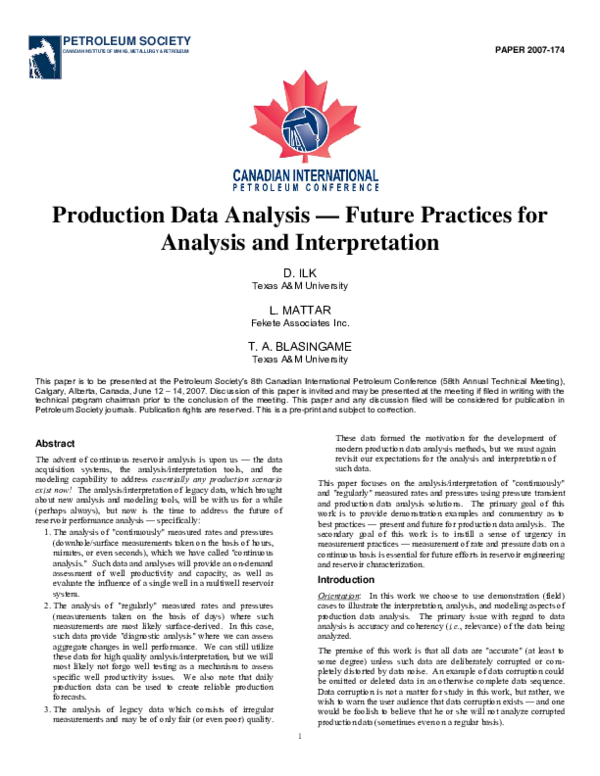 (PDF) PAPER 2007-174 Production Data Analysis -Future Practices for ...