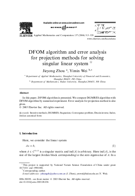 Pdf Dfom Algorithm And Error Analysis For Projection Methods For