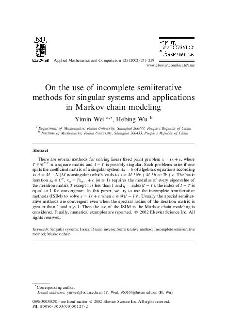 (PDF) On the use of incomplete semiiterative methods for singular systems and applications in ...
