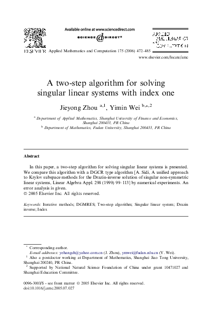 Pdf A Two Step Algorithm For Solving Singular Linear Systems With Index One 0038