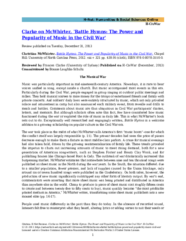 (PDF) Battle Hymns: The Power and Popularity of Music in the Civil War