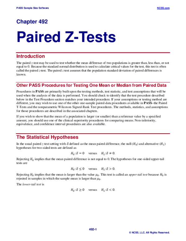 (PDF) PASS Sample Size Software 492-1 Paired Z-Tests