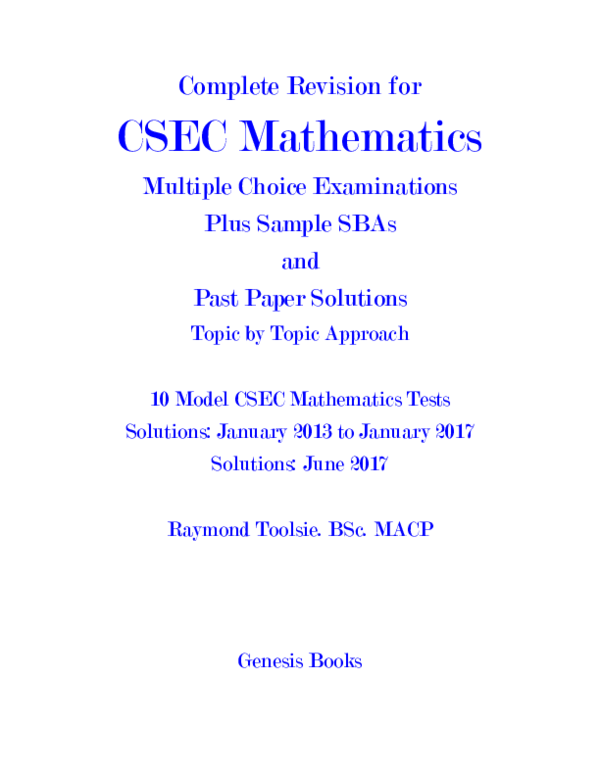 (PDF) Complete Revision for CSEC Mathematics Multiple Choice ...