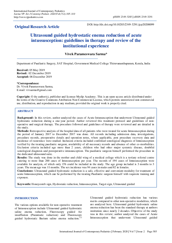 (PDF) Ultrasound guided hydrostatic enema reduction of acute ...