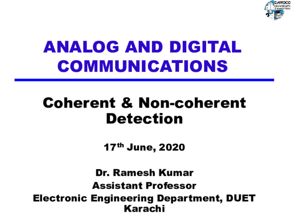 Pdf Analog And Digital Communications Coherent And Non Coherent Detection