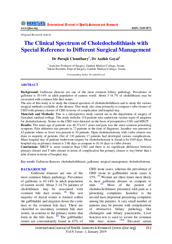 (PDF) The Clinical Spectrum of Choledocholithiasis with Special ...