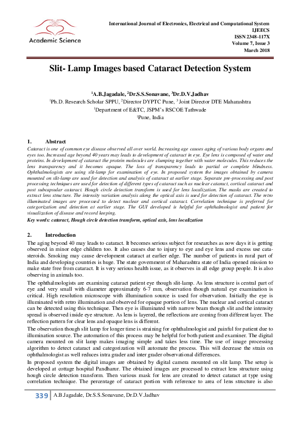 Pdf Slit Lamp Images Based Cataract Detection System Amol Jagadale