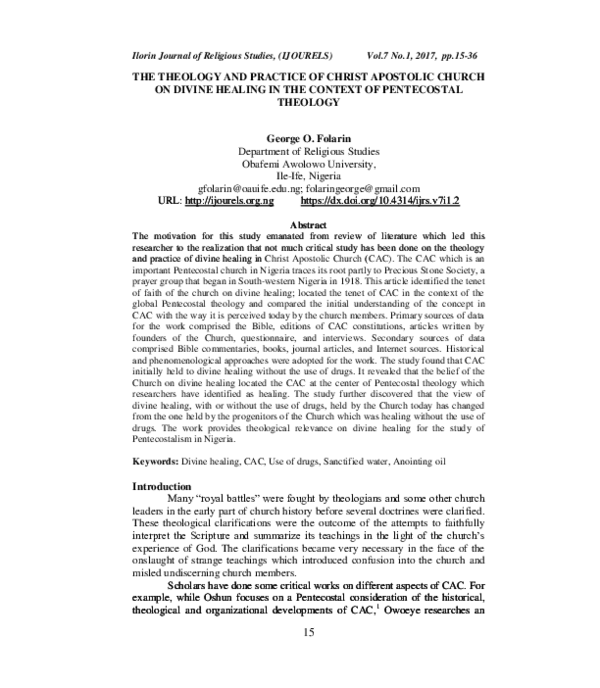 (PDF) THE THEOLOGY AND PRACTICE OF CHRIST APOSTOLIC CHURCH ON DIVINE ...