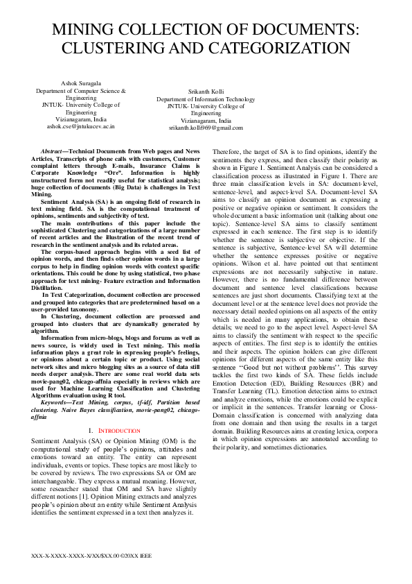 (PDF) XXX-X-XXXX-XXXX-X/XX/$XX.00 ©20XX IEEE MINING COLLECTION OF DOCUMENTS: CLUSTERING AND ...