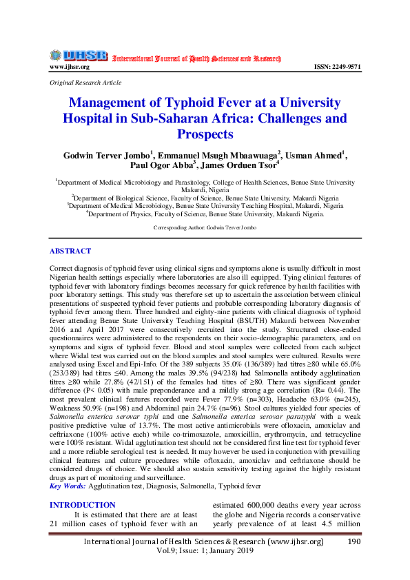 (PDF) Management of Typhoid Fever at a University Hospital in Sub ...