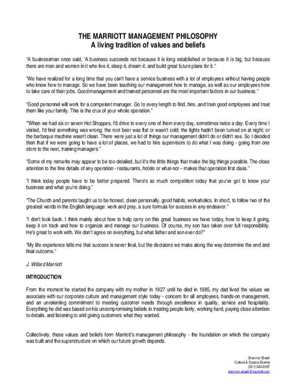 (PDF) THE MARRIOTT MANAGEMENT PHILOSOPHY A living tradition of values ...