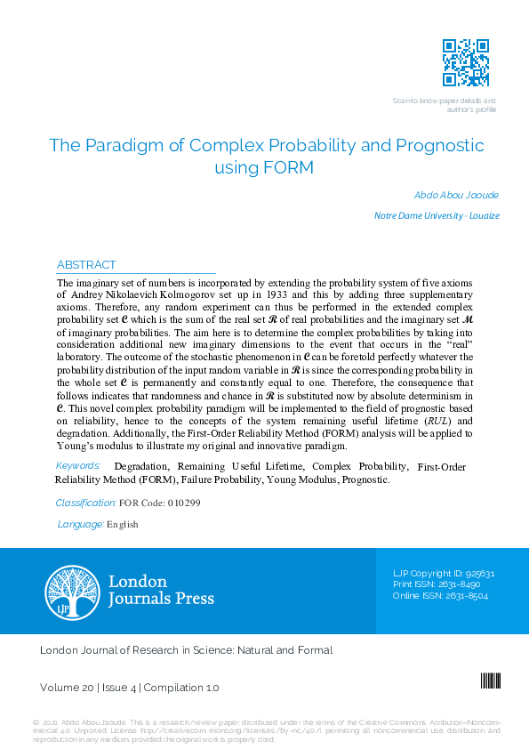 (PDF) The Paradigm of Complex Probability and Prognostic using FORM