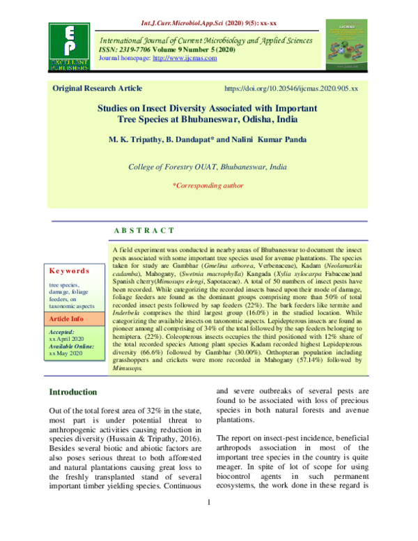 (PDF) Studies on Insect Diversity Associated with Important Tree ...